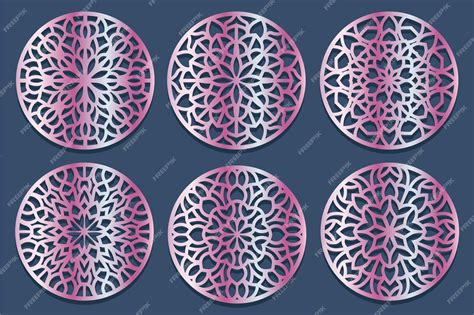 Premium Vector Set Decorative Circle Coaster For Laser Cutting Round Abstract Geometric