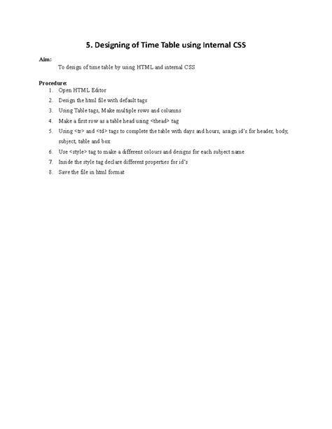 Ex 5 Designing Of Time Table Using Css 5 Designing Of Time Table