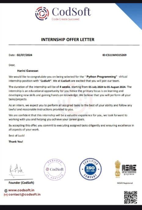 Harini Ganesan On Linkedin Codesoft Internship