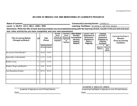Als Assessment Form 2 Long Pdf Cognitive Science Learning