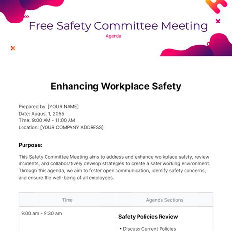 Free Safety Committee Meeting Agenda Template To Edit Online