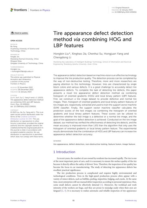 Pdf Tire Appearance Defect Detection Method Via Combining Hog And Lbp Features