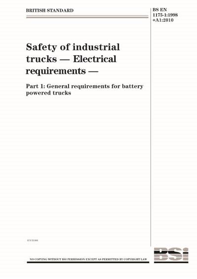 Bs En 1175 11998a12010 Safety Of Industrial Trucks Electrical