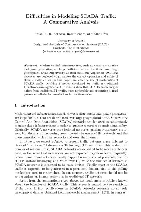 Pdf Difficulties In Modeling Scada Traffic A Comparative Analysis