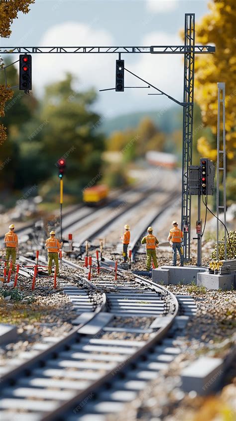 Workers Installing Railway Signaling System Premium Ai Generated Image