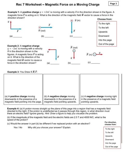 Rec 7 Worksheet Magnetic Force On A Moving Charge
