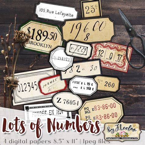 Lots Of Numbers Labels Kit Printable Vintage Ephemera Junk Etsy