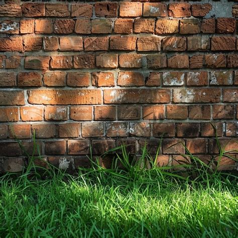 Red Bricks Floral Grass Background Premium Ai Generated Image