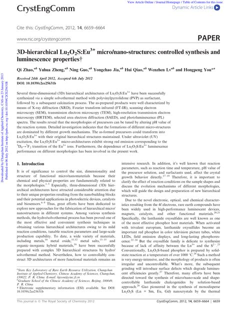 Pdf 3d Hierarchical Lu 2o 2seu 3 Micronano Structures Controlled Synthesis And