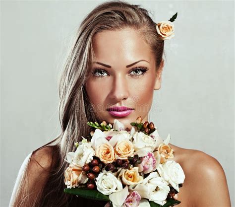 Portrait Of A Beautiful Woman With Flowers Stock Image Image Of