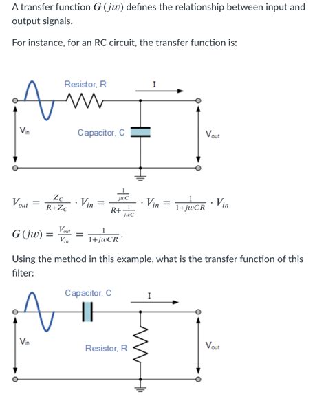 Solved A Transfer Function G Jw Defines The Relationship