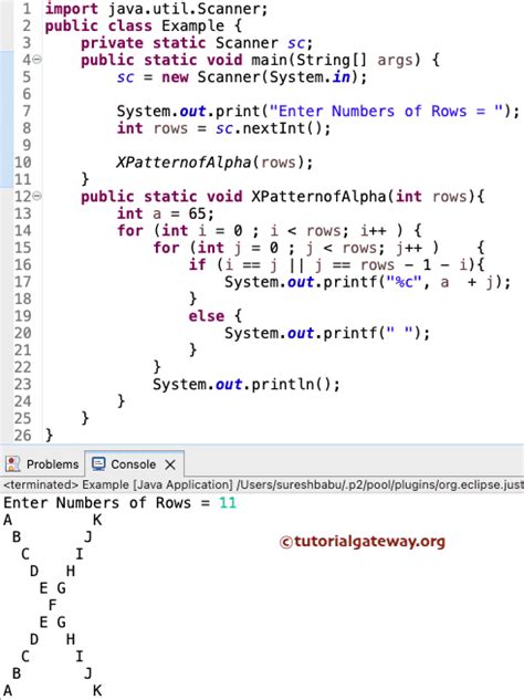 Java Program To Print X Pattern Of Alphabets