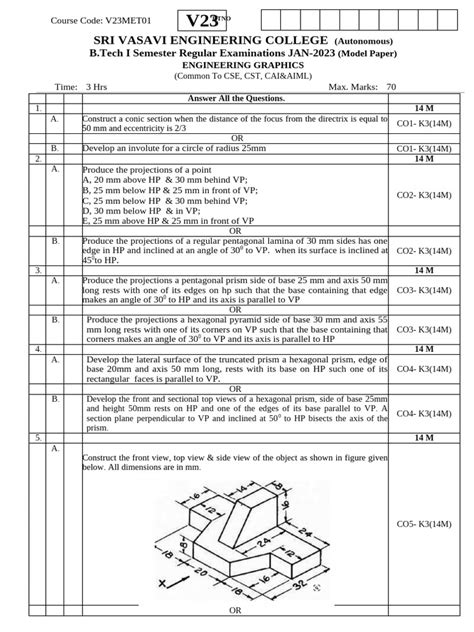 B Tech Engineering Graphics Model Paper Pdf Euclidean Geometry