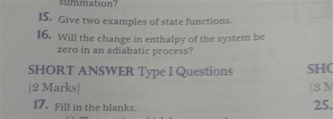 Give Two Examples Of State Functions Will The Change In Enthalpy