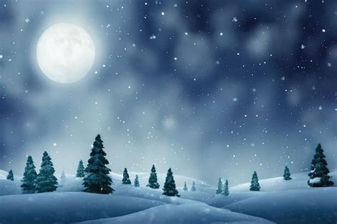 Premium Photo Festive Night Landscape With Moon And Fir Trees