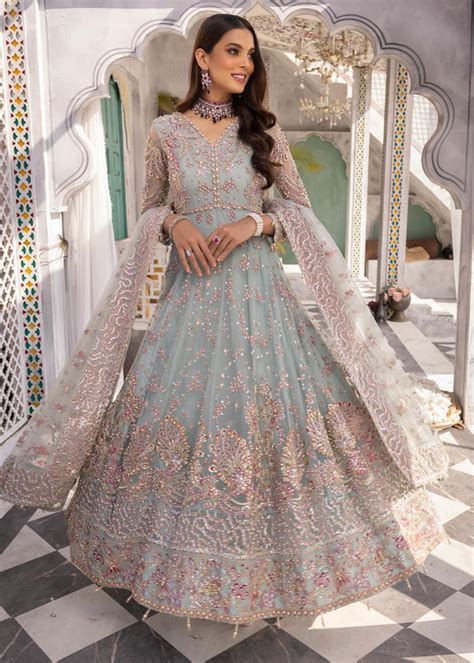 Net Pishwas In Ice Blue By Aroosh All5799 Laam Pk