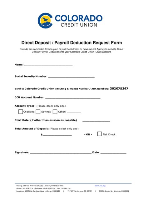 Fillable Online Direct Deposit Payroll Deduction Request Form Fax