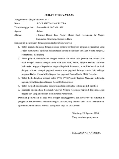 Surat Pernyataan Rollan Pdf