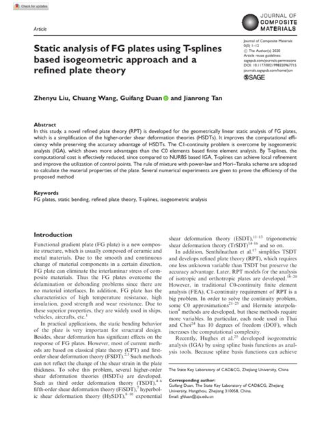 903 Static Analysis Of Fg Plates Using T Splines Based Isogeometric Approach And A Refined Plate
