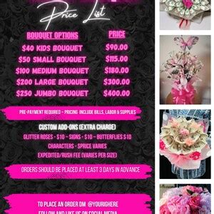 Money Bouquet Price List Diy Flyer Template Design Hair Pricing Flyer