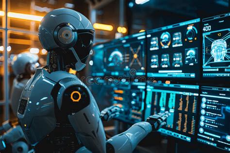 Ai Robots With Screens Displaying Real Time Data Analysis And Learning