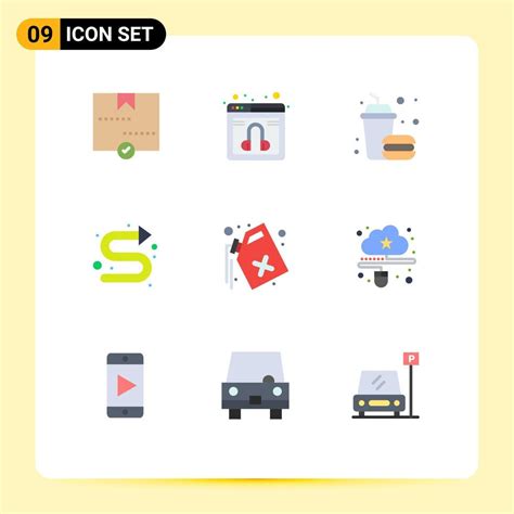 Set Of 9 Vector Flat Colors On Grid For Can Indicator Service Directional Food Editable Vector