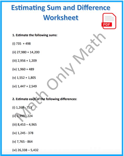Worksheet On Estimating Sums And Differences Find The Estimated Sum