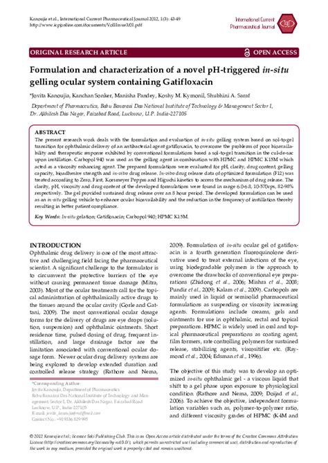 Pdf Formulation And Characterization Of A Novel Ph Triggered In Situ Gelling Ocular System