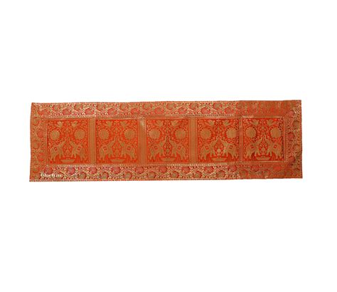 Buy Orange Premium Brocade Elephant Peacock Table Runner At 32 Off