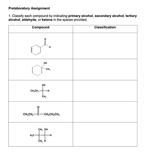 solved prelaboratory assignment 1 classify each compound by