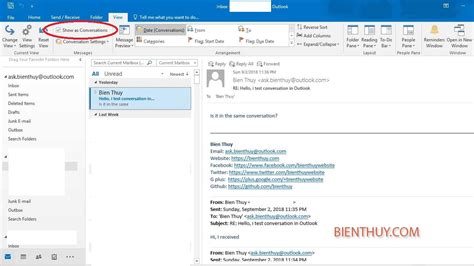 Gộp Nhiều Email Cùng Chủ đề View Email Messages By Conversation