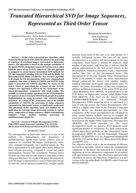 Pdf Truncated Hierarchical Svd For Image Sequences Represented As Third Order Tensor