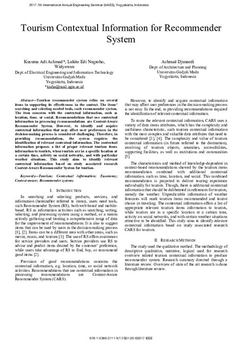 Pdf Tourism Contextual Information For Recommender System