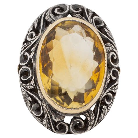 Circa 1900s Victorian Two Tone 18k And Sterling Silver Antique Citrine