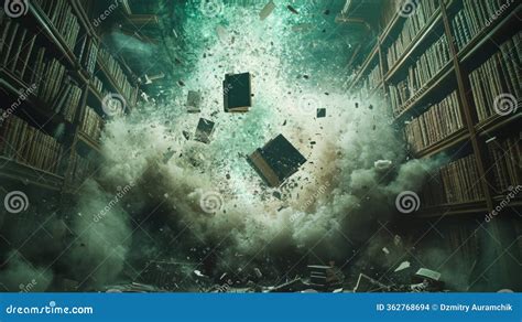 A Book Exploded In The Library Sending Shards Of Pages And Books
