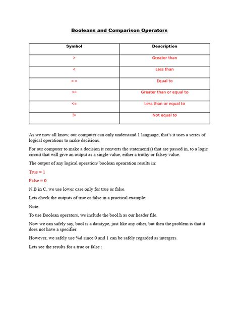 Boolean And Comparison Operators Pdf Mathematical Logic Mathematics