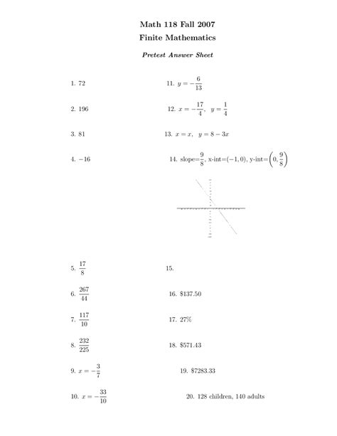 Pretest Answer Sheet Finite Mathematics Math Exams Mathematics