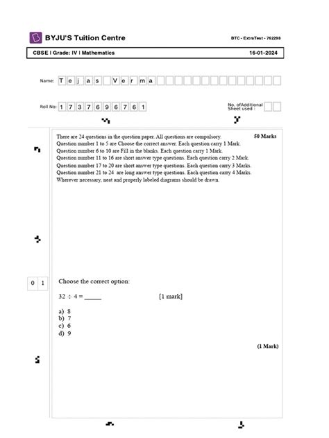 Cbse Grade Iv Mathematics 16 01 2024 Pdf