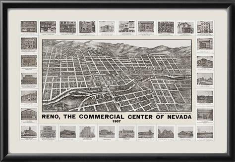 Reno Nv 1907 Restored Map Vintage City Maps