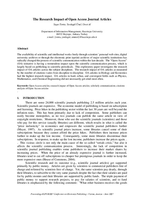 pdf the research impact of open access journal articles