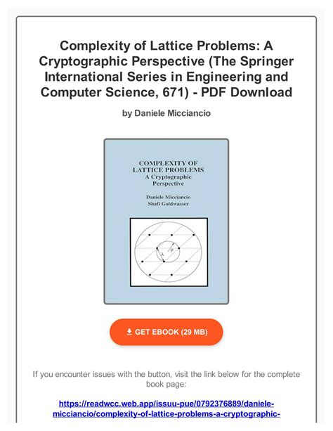 Pdf Free Complexity Of Lattice Problems A Cryptographic Perspective