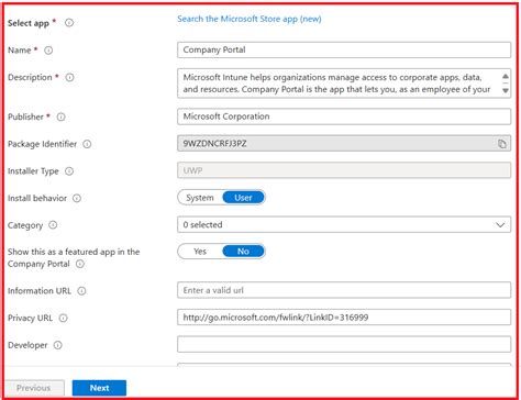 company portal application for windows deploy with intune