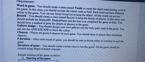 Solved Requirement: Word in game - You should create a class | Chegg.com