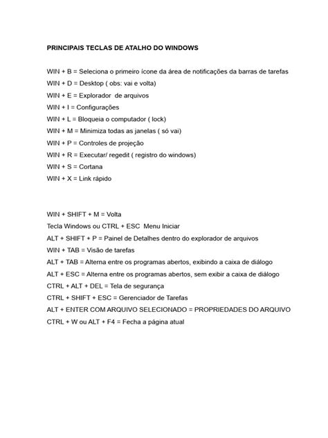 Teclas De Atalho Do Windows 10 Pdf