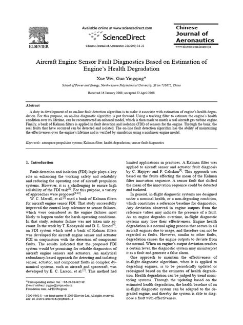 Aircraft Engine Sensor Fault Diagnostics Based On Pdf Kalman