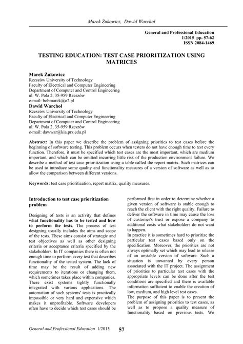 PDF Testing Education Test Case Prioritization Using Matrices