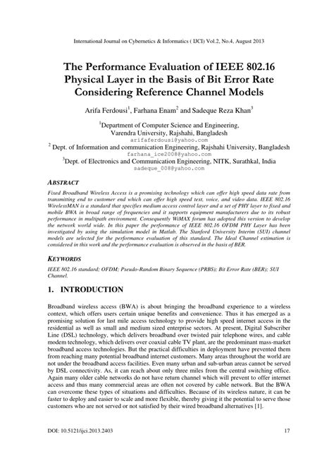 Pdf The Performance Evaluation Of Ieee 80216 Physical Layer In The Basis Of Bit Error Rate