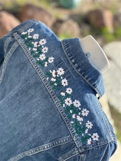 Hand Embroidered Denim Jacket Custom Embroidery Embroidery Art