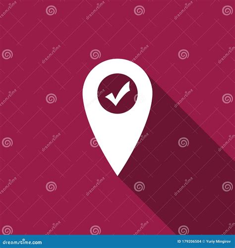 Map Pointer With Check Mark Icon Isolated With Long Shadow Marker