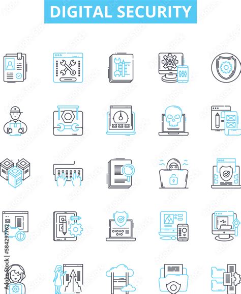 digital security vector line icons set digital security cryptography